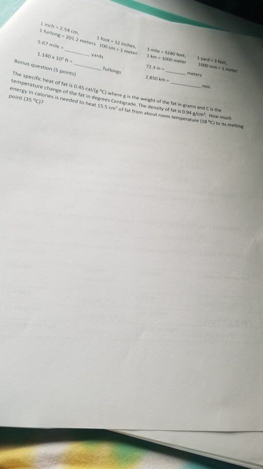 Solved 1 inch 2.54 cm, 1 furlong 201.2 meters 100 cm 1 meter | Chegg.com