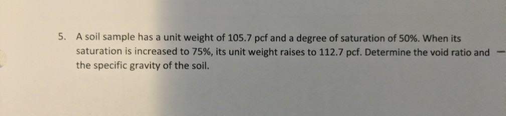 Solved 5, A soil sample has a unit weight of 105.7 pcf and a | Chegg.com