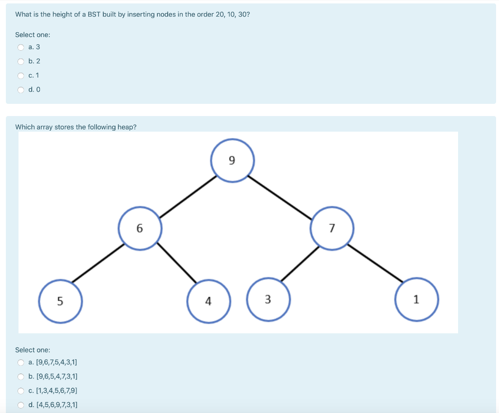 Solved What is the height of a BST built by inserting nodes | Chegg.com