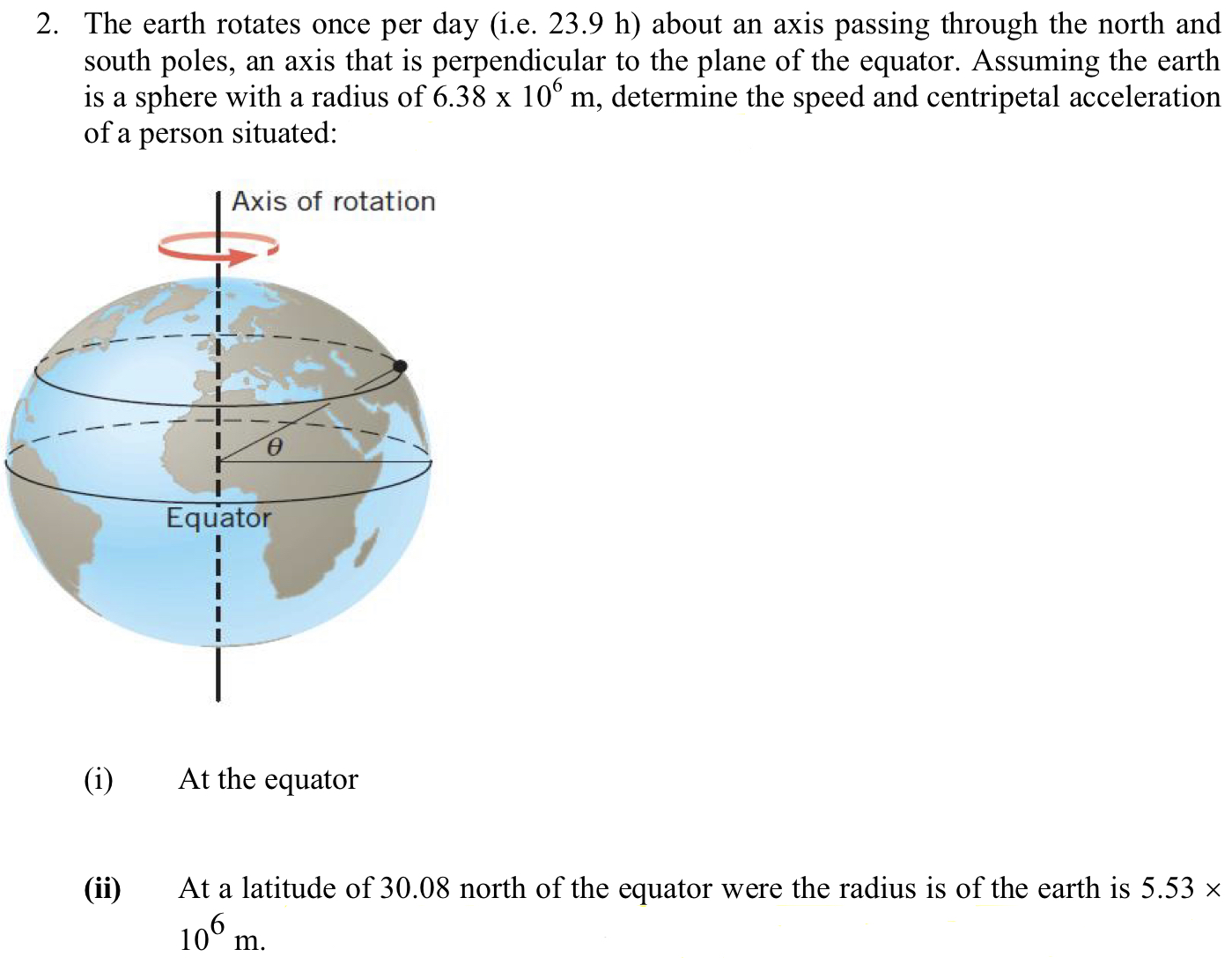 Solved The earth rotates once per day (i.e. 23.9h ) ﻿about | Chegg.com