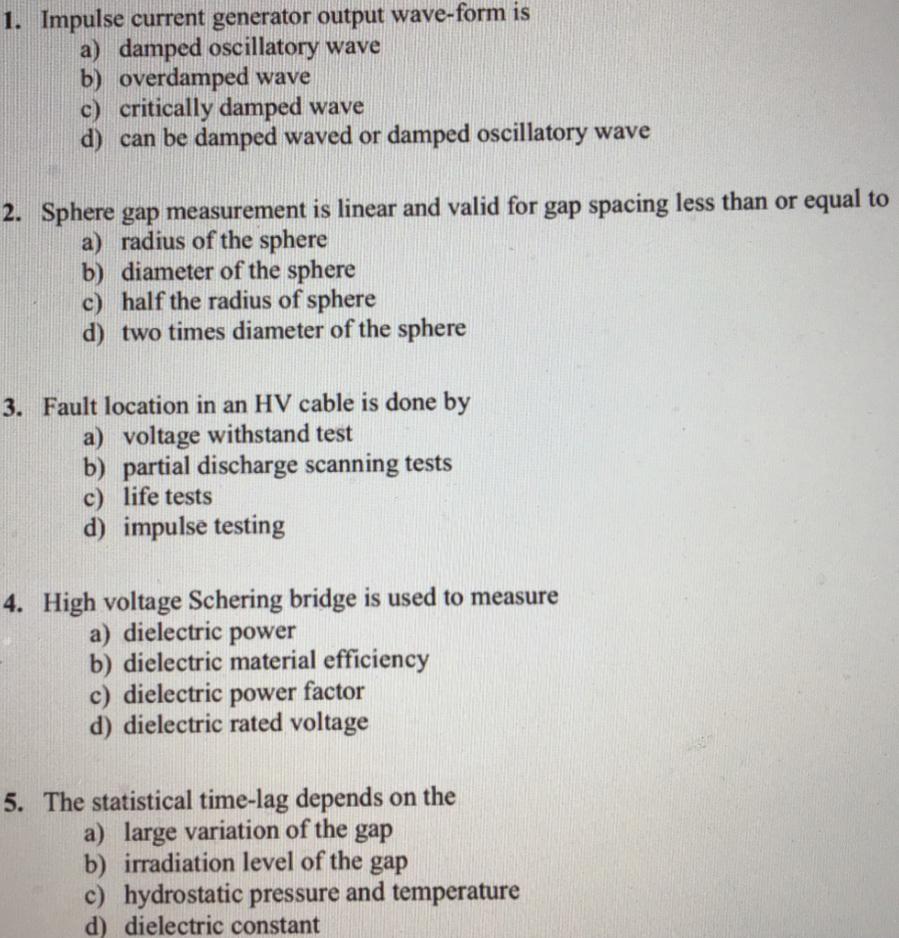 Solved 1. Impulse current generator output wave-form is a) | Chegg.com