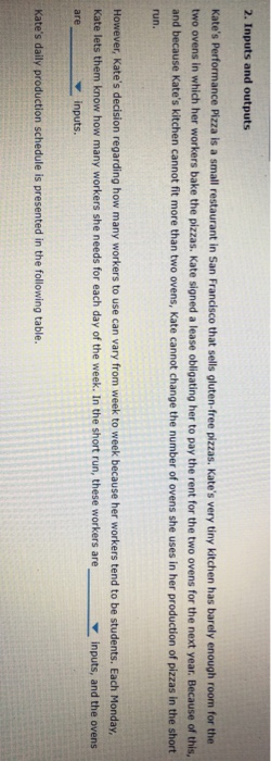 Solved 2. Inputs and outputs Kate's Performance Pizza is a | Chegg.com