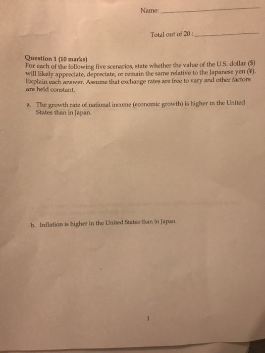 Solved Name: Total out of 20: Question 1 (10 marks) For each | Chegg.com