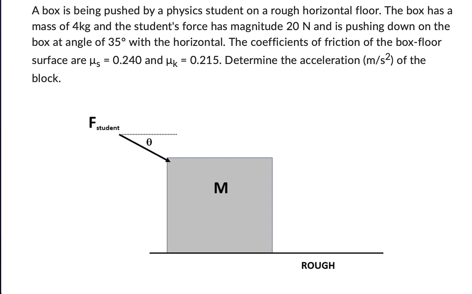 Solved A box is being pushed by a physics student on a rough | Chegg.com