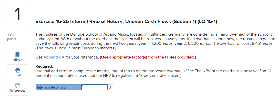 Solved 1 4.61 points eBook Print References Exercise 16-26 | Chegg.com