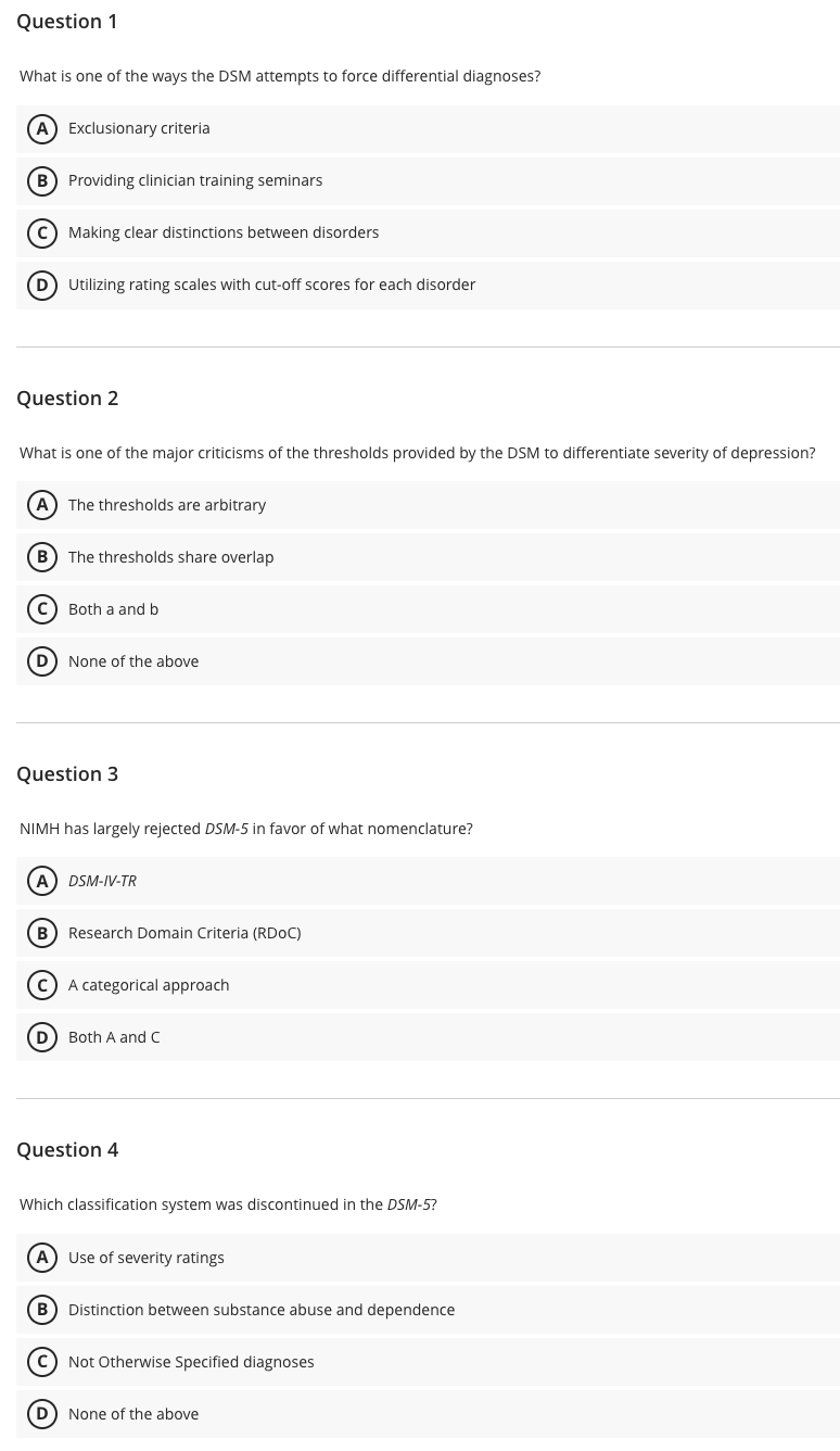 Solved Question 1 What is one of the ways the DSM attempts | Chegg.com