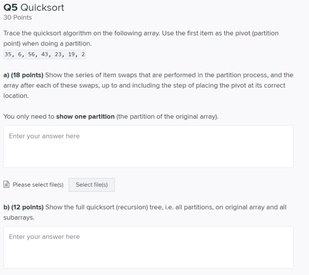 Solved Q5 Quicksort 30 Points Trace the quicksort algorithm | Chegg.com