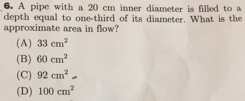 Solved 6. A pipe with depth equal to one-third of its | Chegg.com