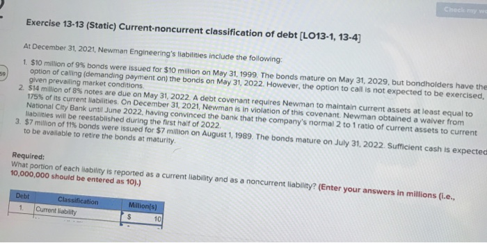 Solved Check my wo Exercise 13-13 (Static) | Chegg.com