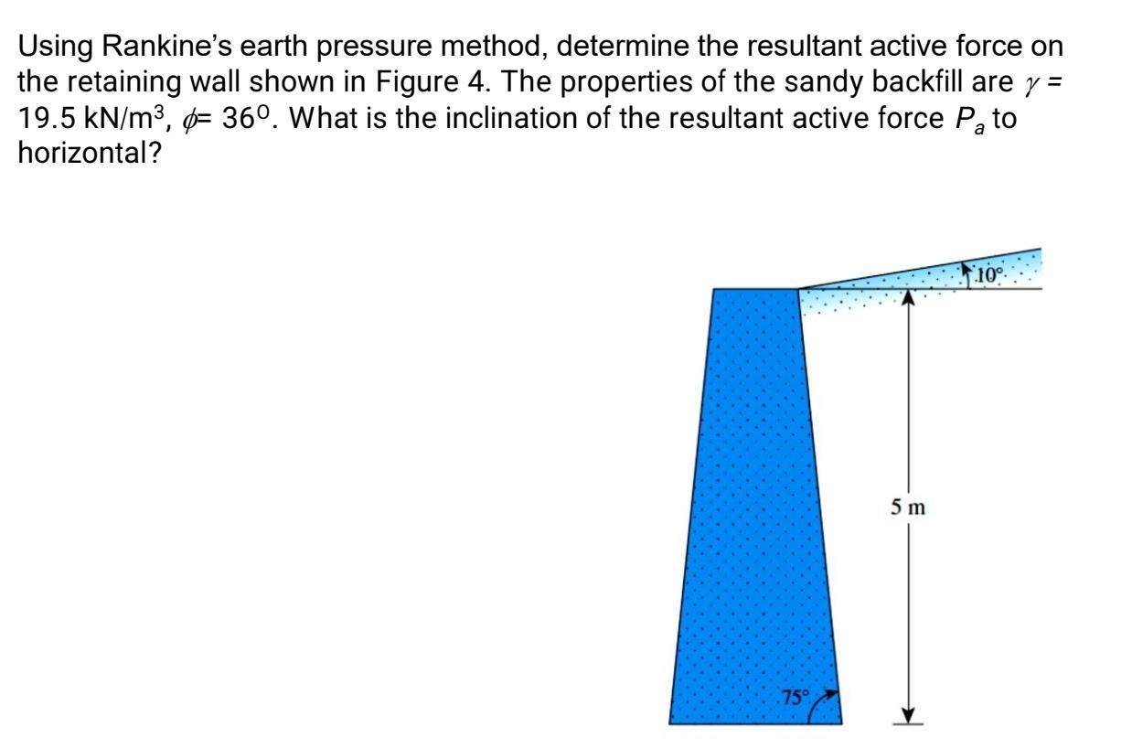 Solved Using Rankine's earth pressure method, determine the | Chegg.com
