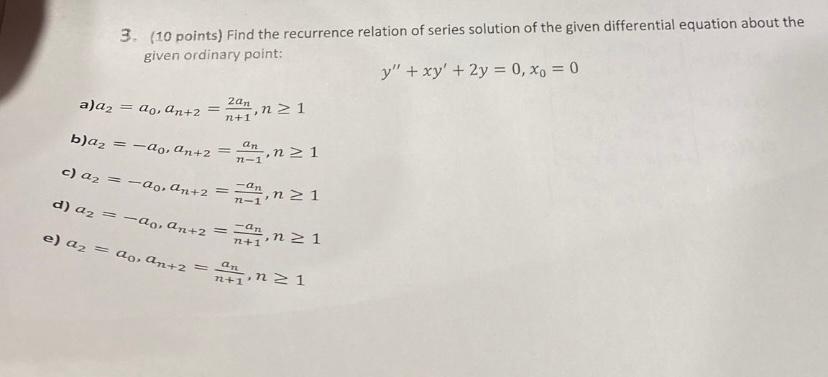 Solved 3. (10 points) Find the recurrence relation of series | Chegg.com