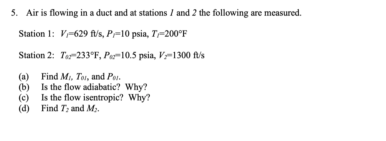 Solved 5. Air is flowing in a duct and at stations 1 and 2 | Chegg.com