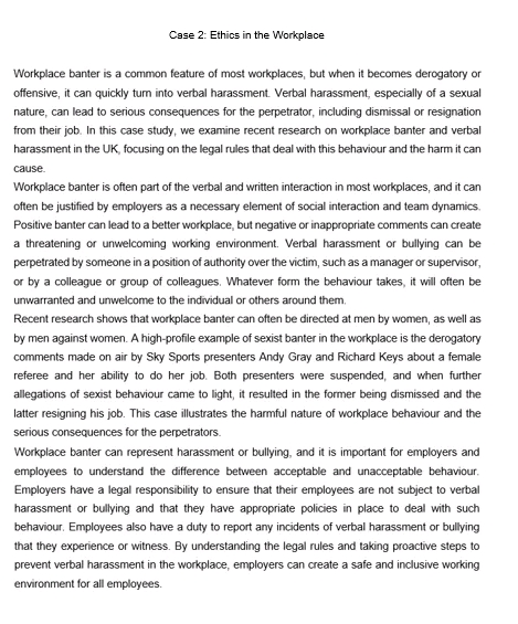 Solved Case 2: Ethics in the Workplace Workplace banter is a | Chegg.com