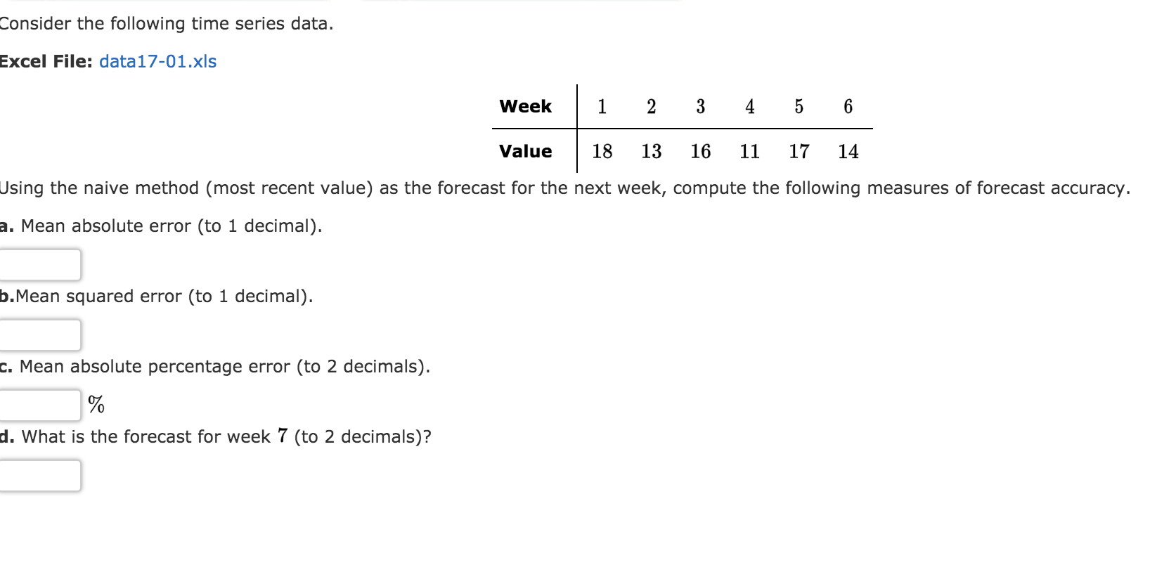 Solved Consider The Following Time Series Data Excel File Chegg