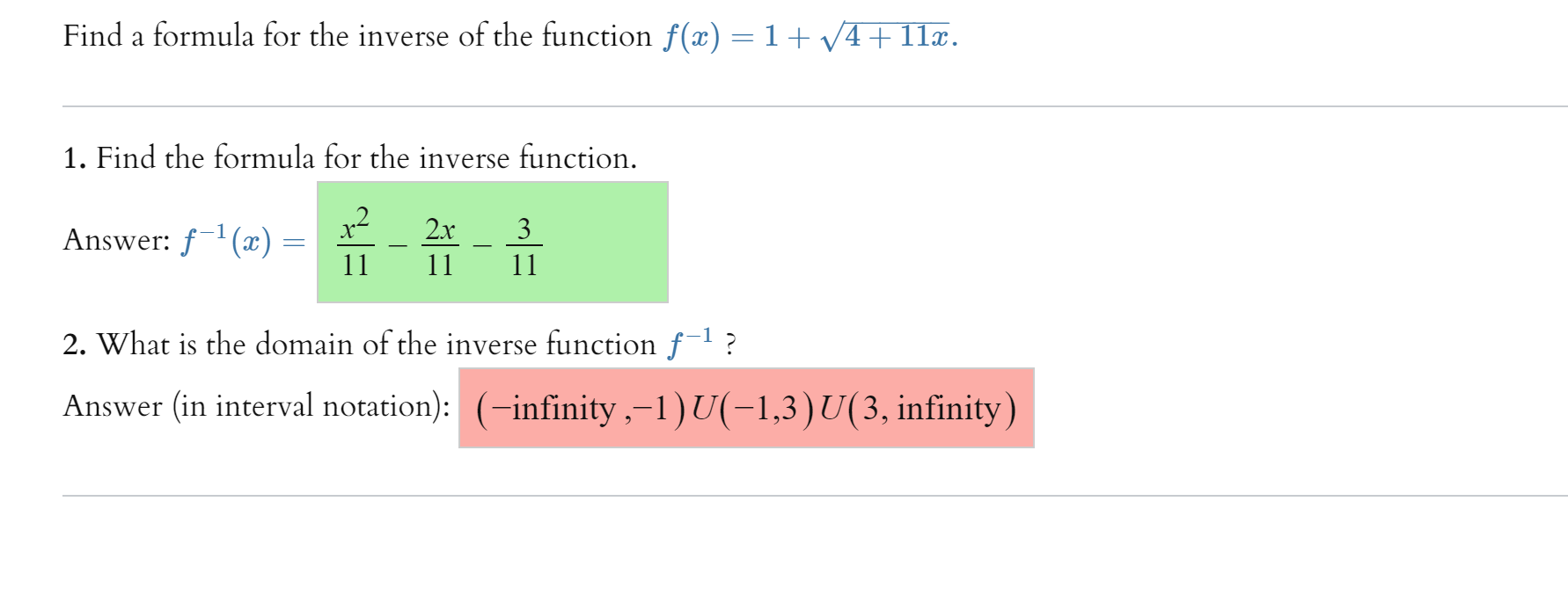 Solved Find a formula for the inverse of the function f(x) = | Chegg.com