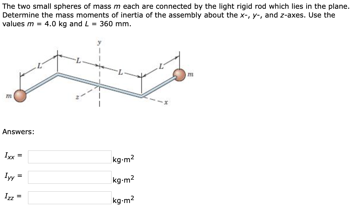 Solved The two small spheres of mass m each are connected by | Chegg.com