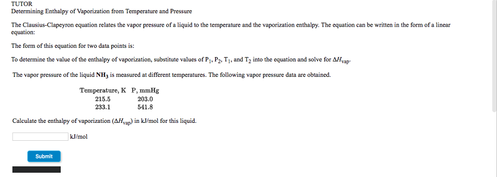Solved TUTOR Determining Enthalpy of Vaporization from | Chegg.com