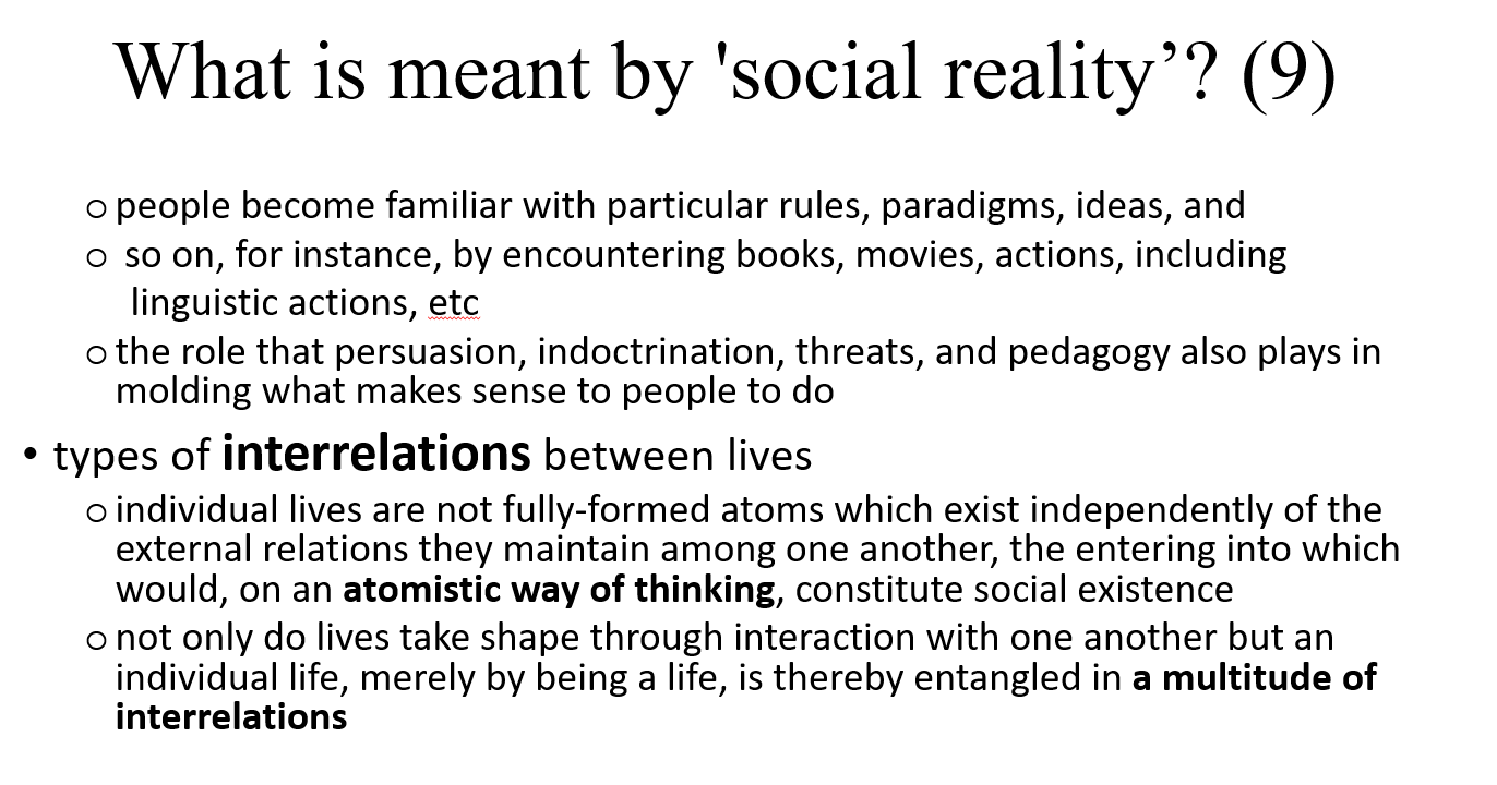 Part I What is meant by 'social reality’? (1) | Chegg.com