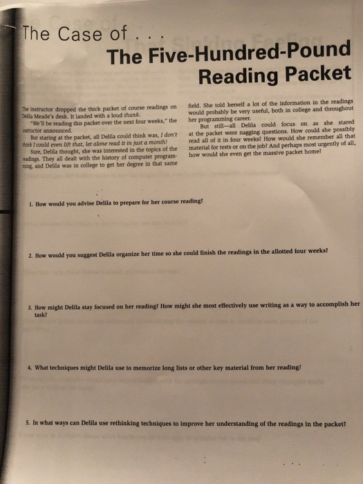 Solved The Case of The Five-Hundred-Pound Reading Packet The | Chegg.com