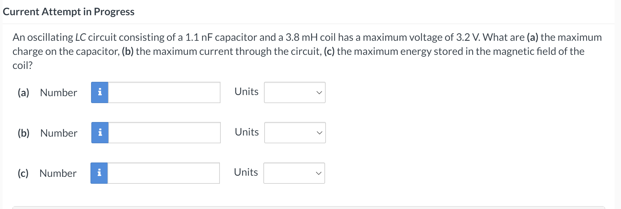 Solved Current Attempt in Progress An oscillating LC circuit | Chegg.com
