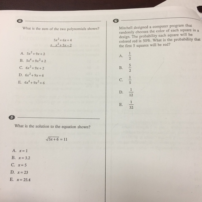 Solved What is the sum of the two polynomials shown? | Chegg.com