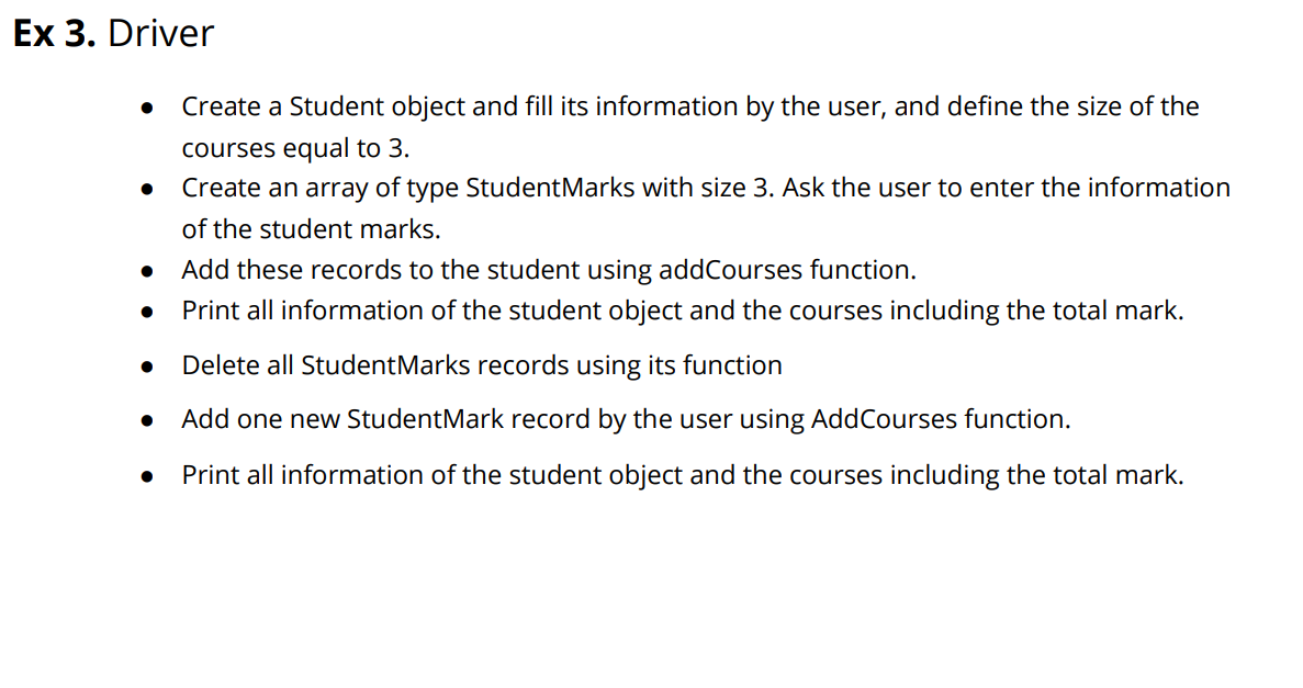 Solved Ex 1. StudentMarks Class Define and implement a class | Chegg.com