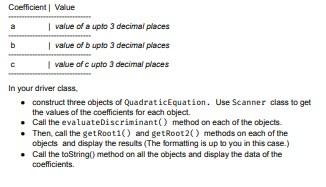 Solved Design a class named QuadraticEquation for solving a | Chegg.com