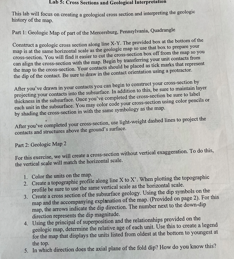 Lab 5: Cross Sections and Geological Interpretation | Chegg.com