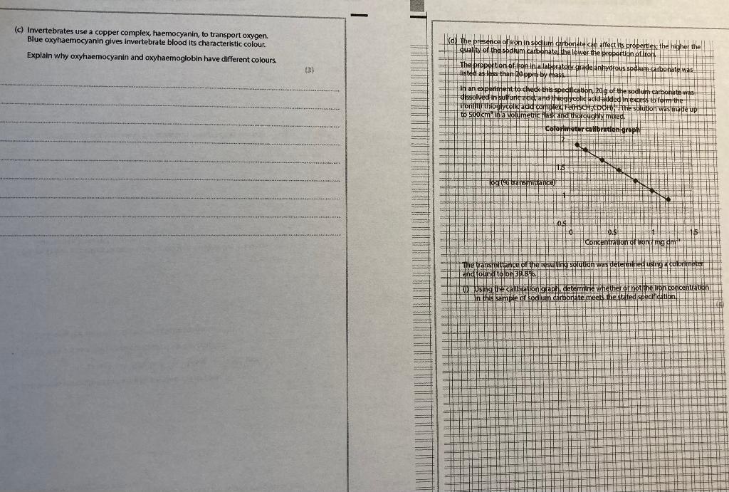 Solved (c) Invertebrates use a copper complex, haemocyanin, | Chegg.com