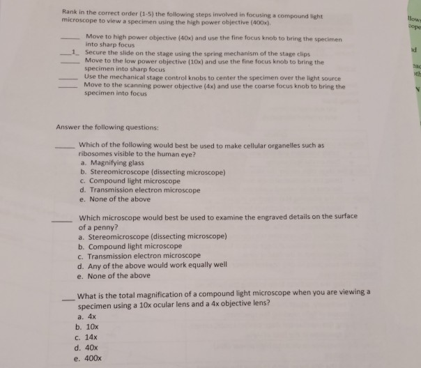 Solved Rank in the correct order (1-5) the following steps | Chegg.com