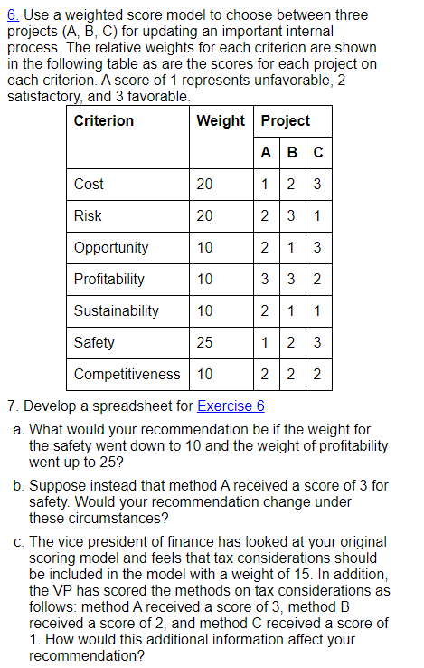 Solved 6 Use A Weighted Score Model To Choose Between Three Chegg Solved 6 Use A Weighted Score Model To Choose Between Three Chegg