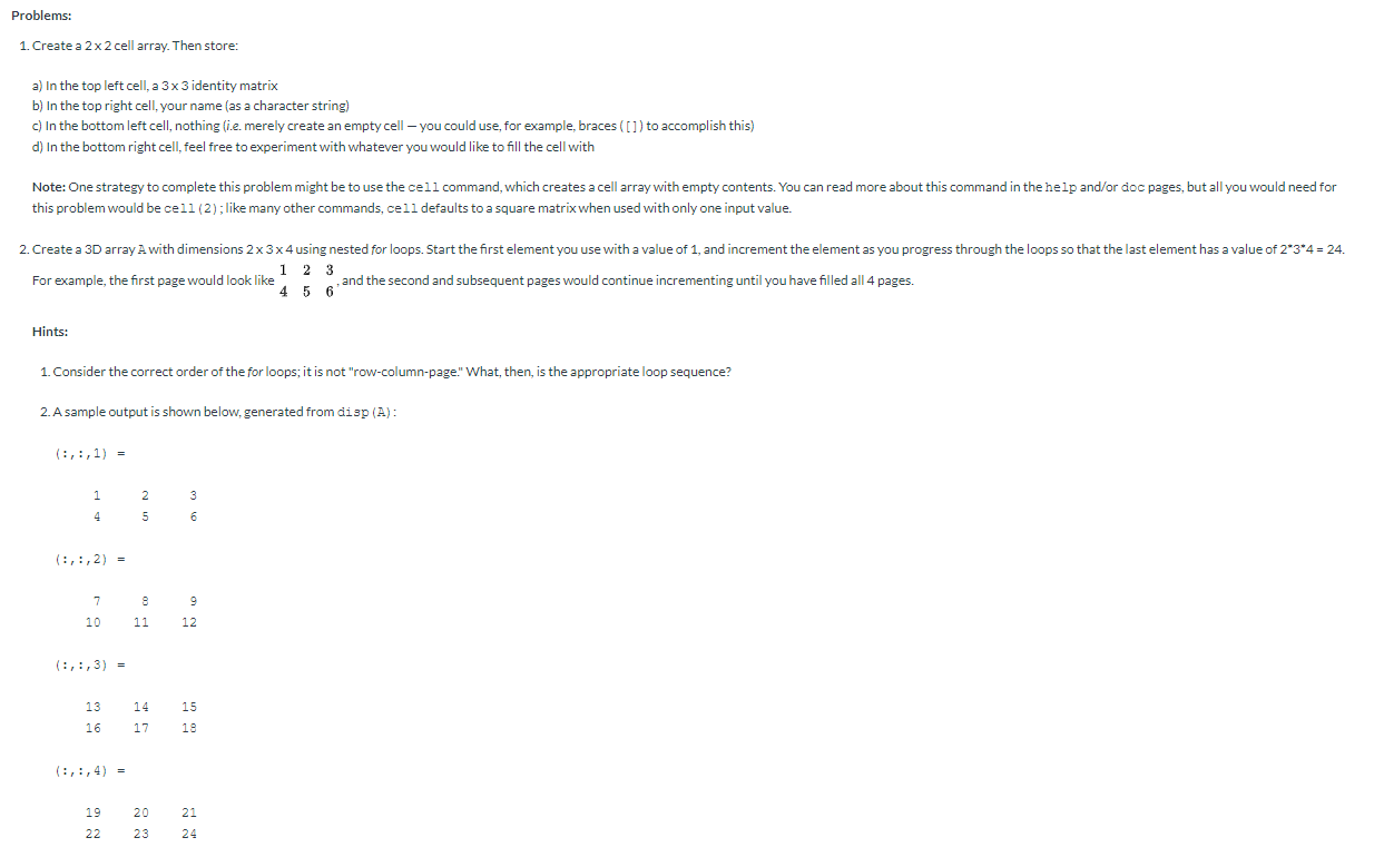 Solved Matlab Complete Problem 1 and Problem 2 below. | Chegg.com