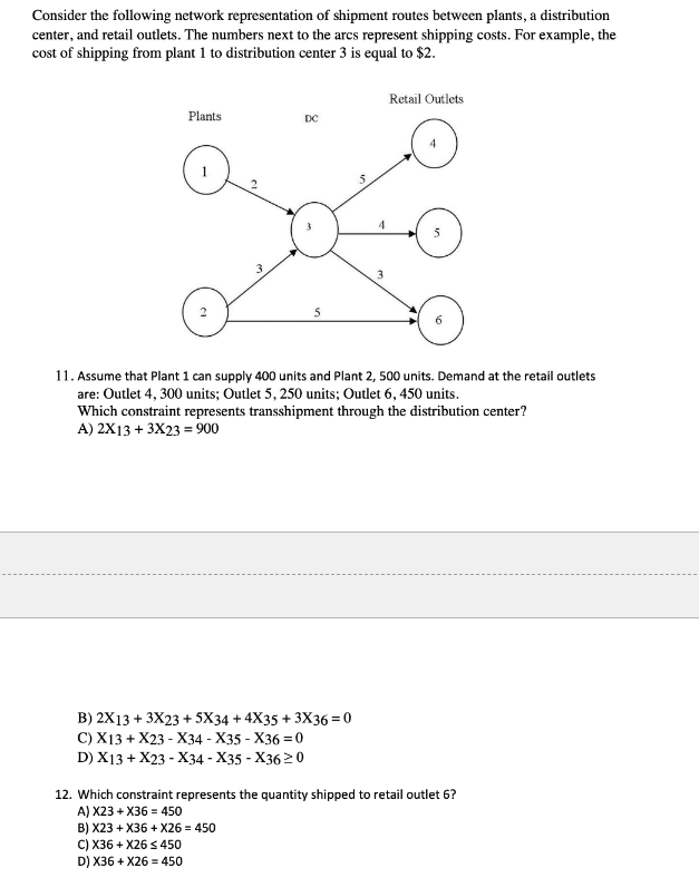 Solved 12. Which constraint represents the quantity shipped | Chegg.com