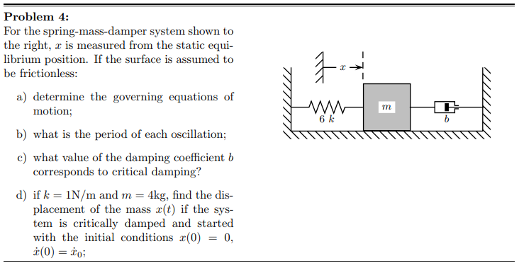 Solved Problem 4: For the spring-mass-damper system shown to | Chegg.com