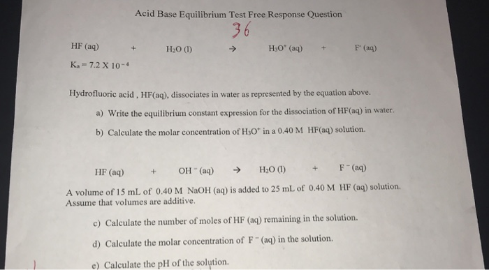 Solved Acid Base Equilibrium Test Free Response Question 36 | Chegg.com