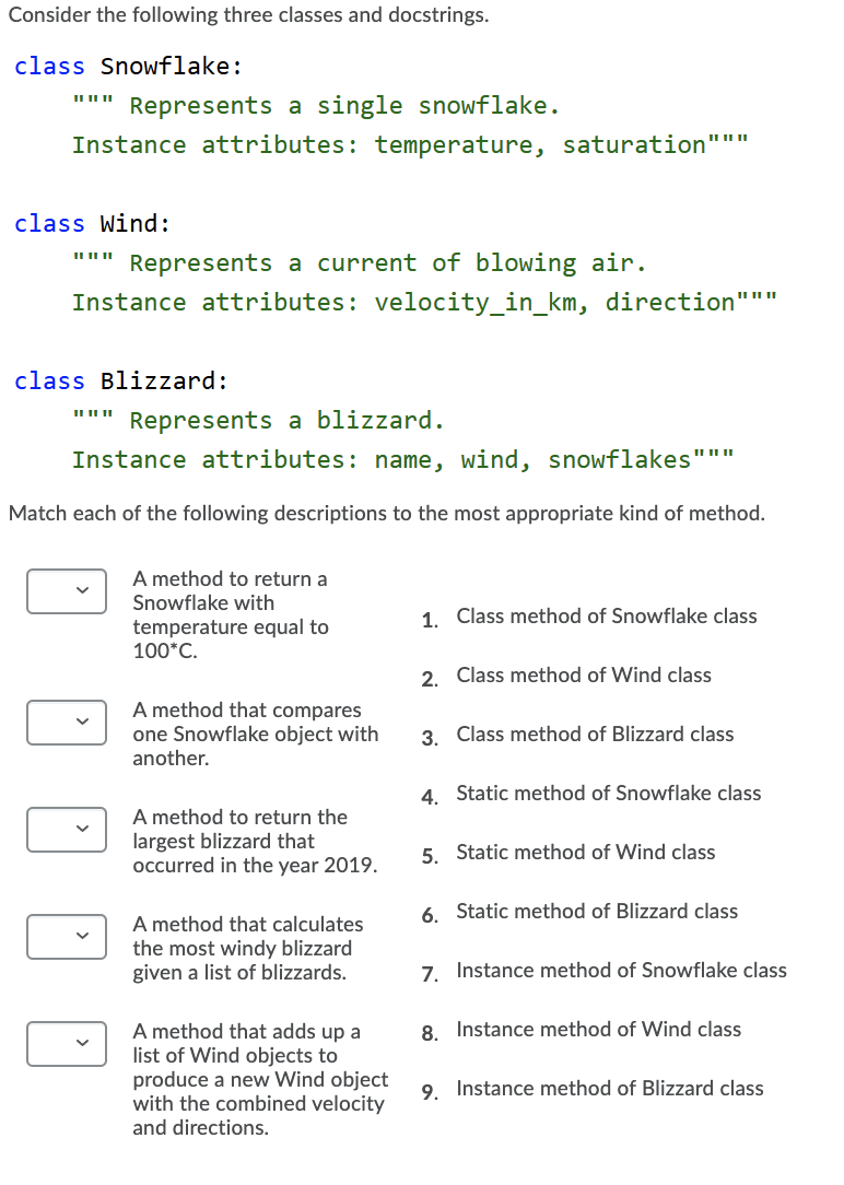 Solved Consider the following three classes and docstrings. | Chegg.com