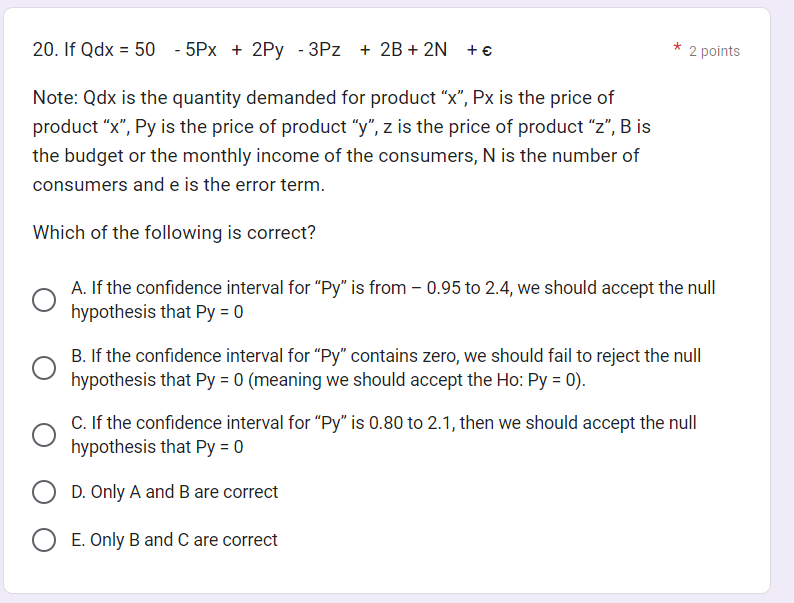 20. If Qdx=50−5Px+2Py−3Pz+2B+2N+ϵ 2 points Note: Qdx | Chegg.com