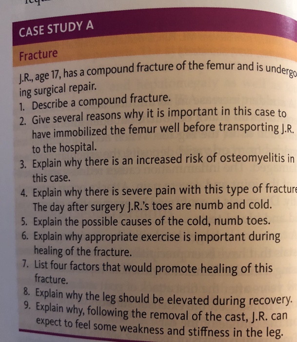 Solved CASE STUDY A Fracture J.R, age 17, has a compound | Chegg.com