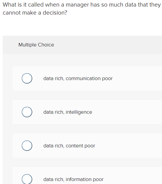 Solved What is it called when a manager has so much data | Chegg.com
