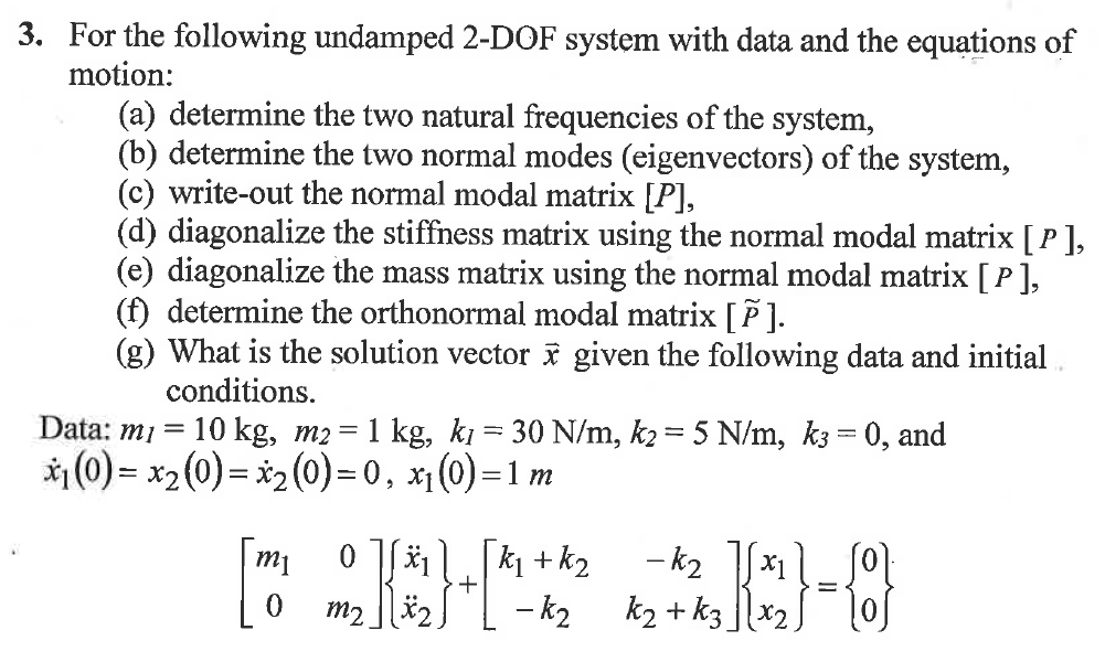 Solved 3. For the following undamped 2-DOF system with data | Chegg.com
