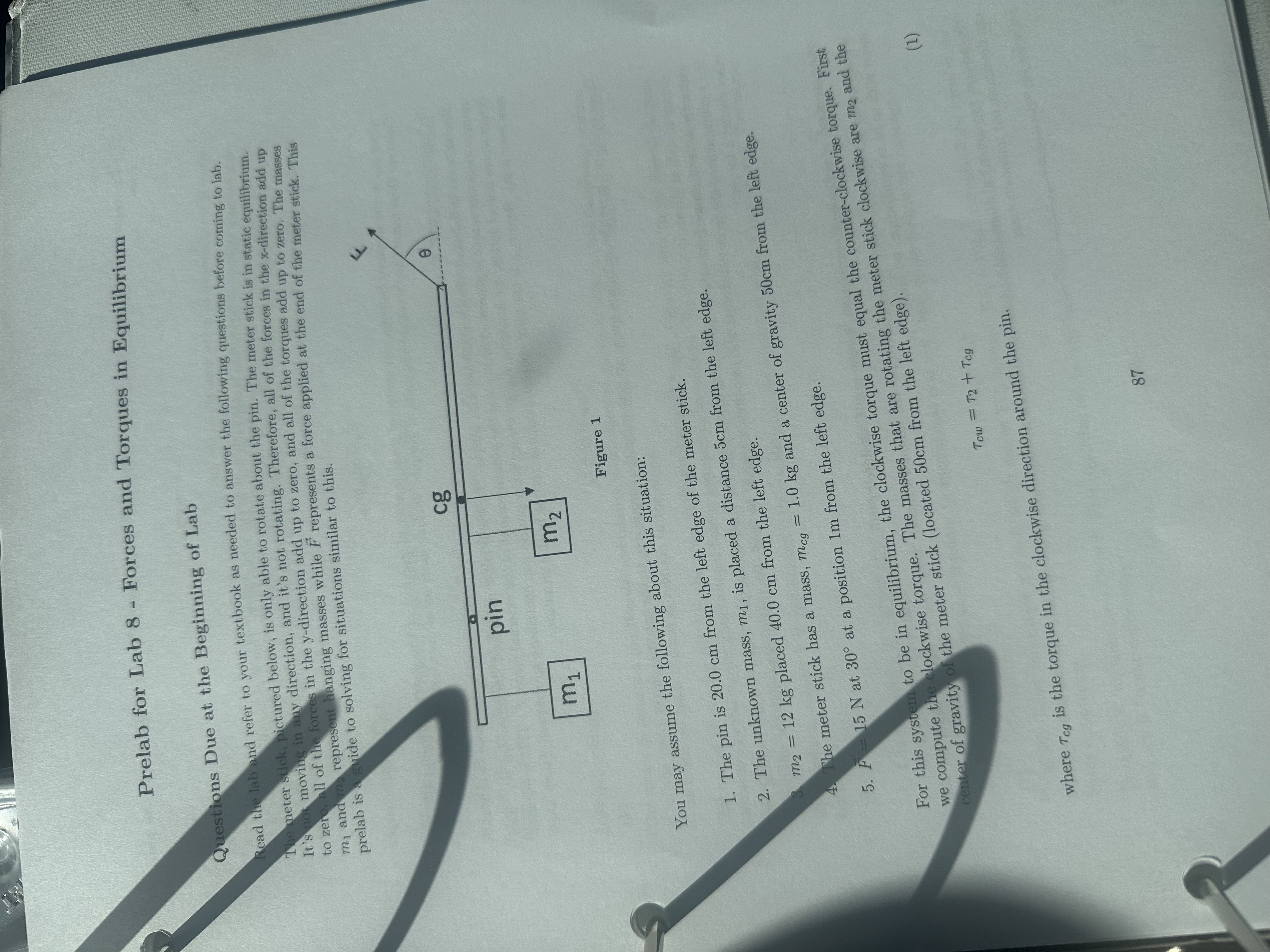 Solved Prelab for Lab 8 - ﻿Forces and Torques in | Chegg.com