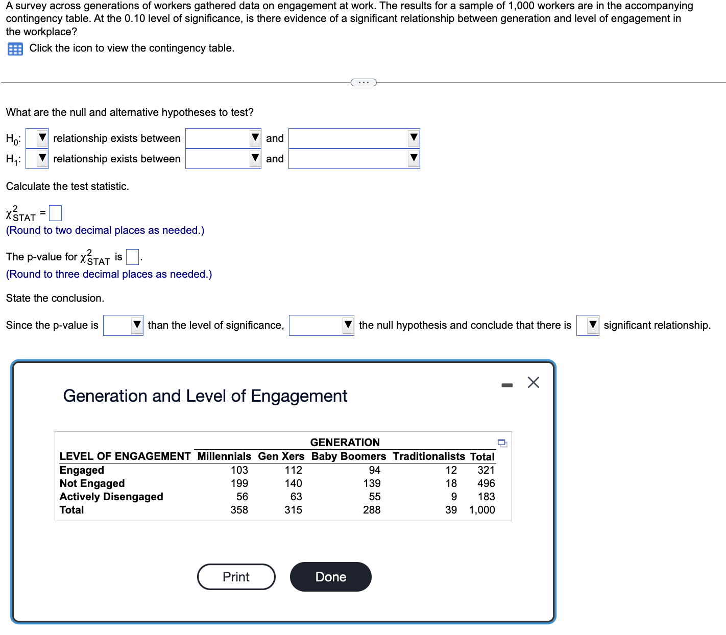 Solved A survey across generations of workers gathered data | Chegg.com