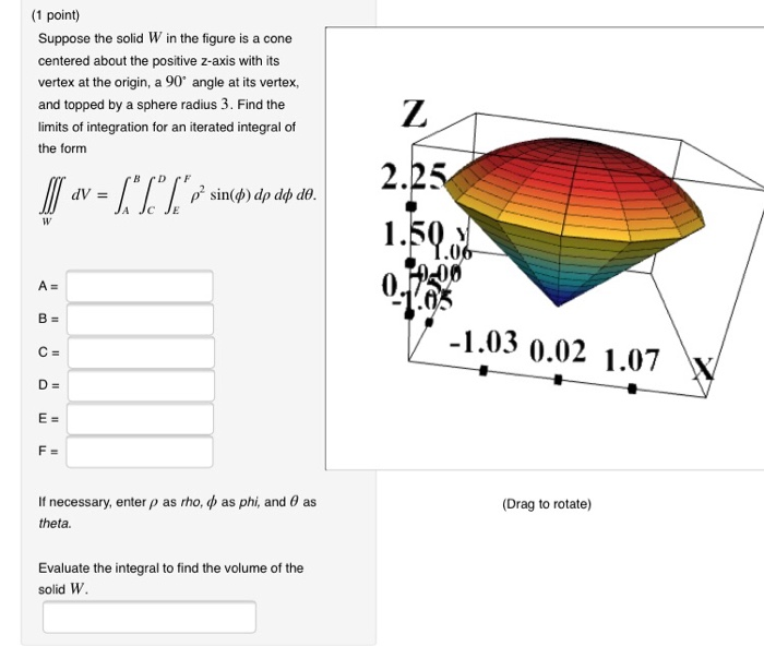 Solved (1 point Suppose the solid W in the figure is a cone | Chegg.com