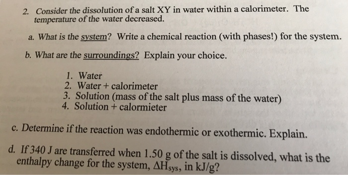 Solved Consider the dissolution of a salt XY in water within | Chegg.com