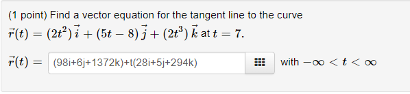 Solved (1 point) The equation r(t)=2(1+t)3/2i+2(1−t)3/2j+7tk | Chegg.com