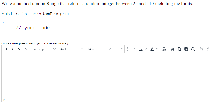 Solved Write a method randomRange that returns a random | Chegg.com