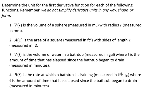 Solved Determine the unit for the first derivative function | Chegg.com