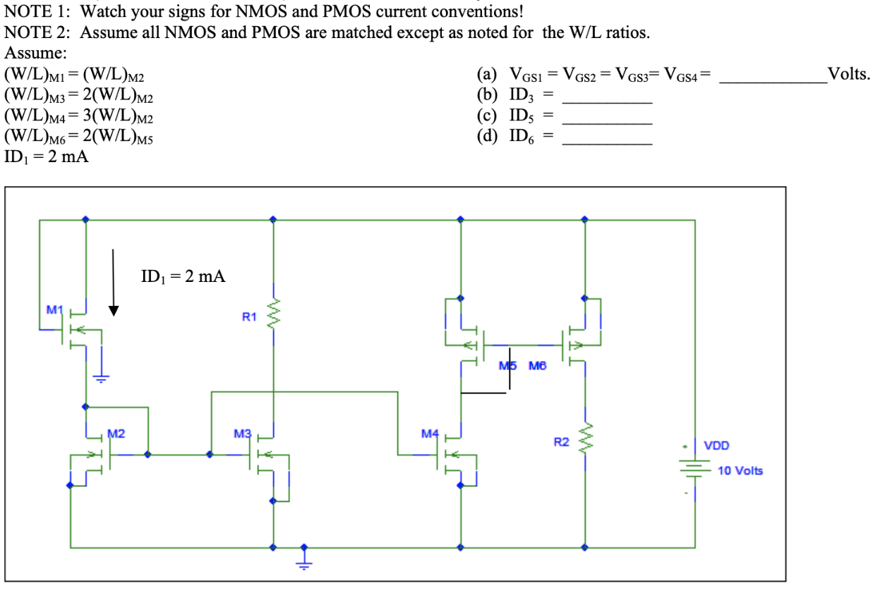 Solved Volts. NOTE 1: Watch your signs for NMOS and PMOS | Chegg.com