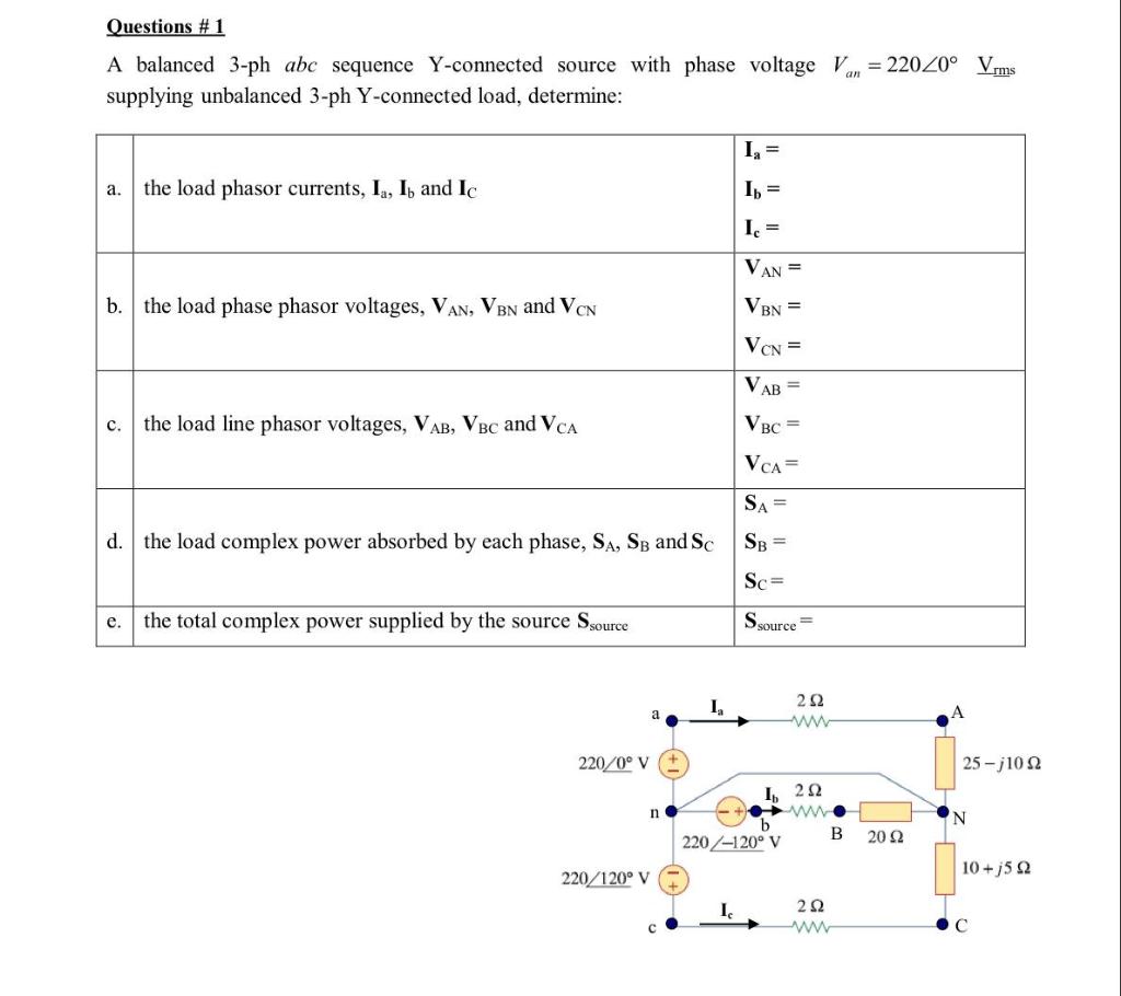 Solved Questions \# 1 A balanced 3-ph abc sequence | Chegg.com