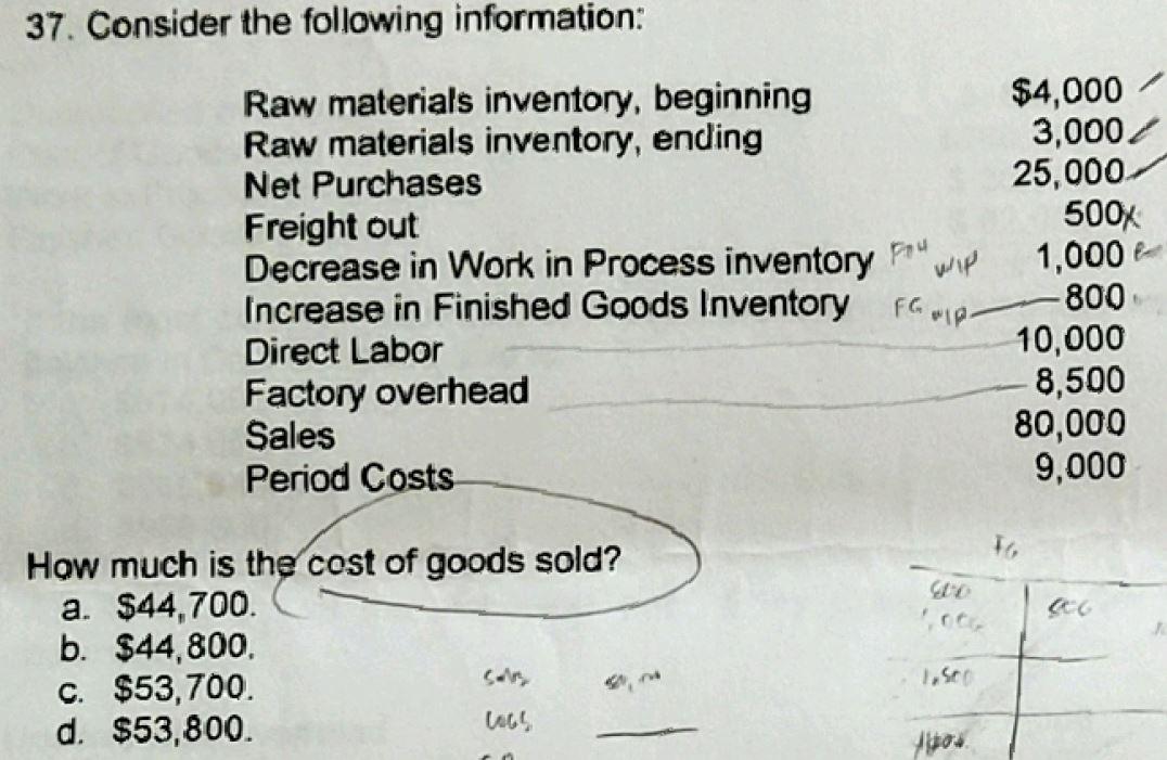 Solved 37. Consider the following information: | Chegg.com